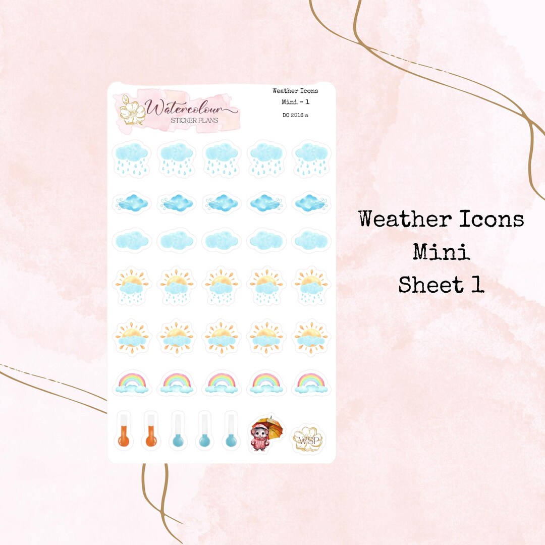 Weather Icons - Mini * Watercolour Deco Stickers * Weather Stickers ...