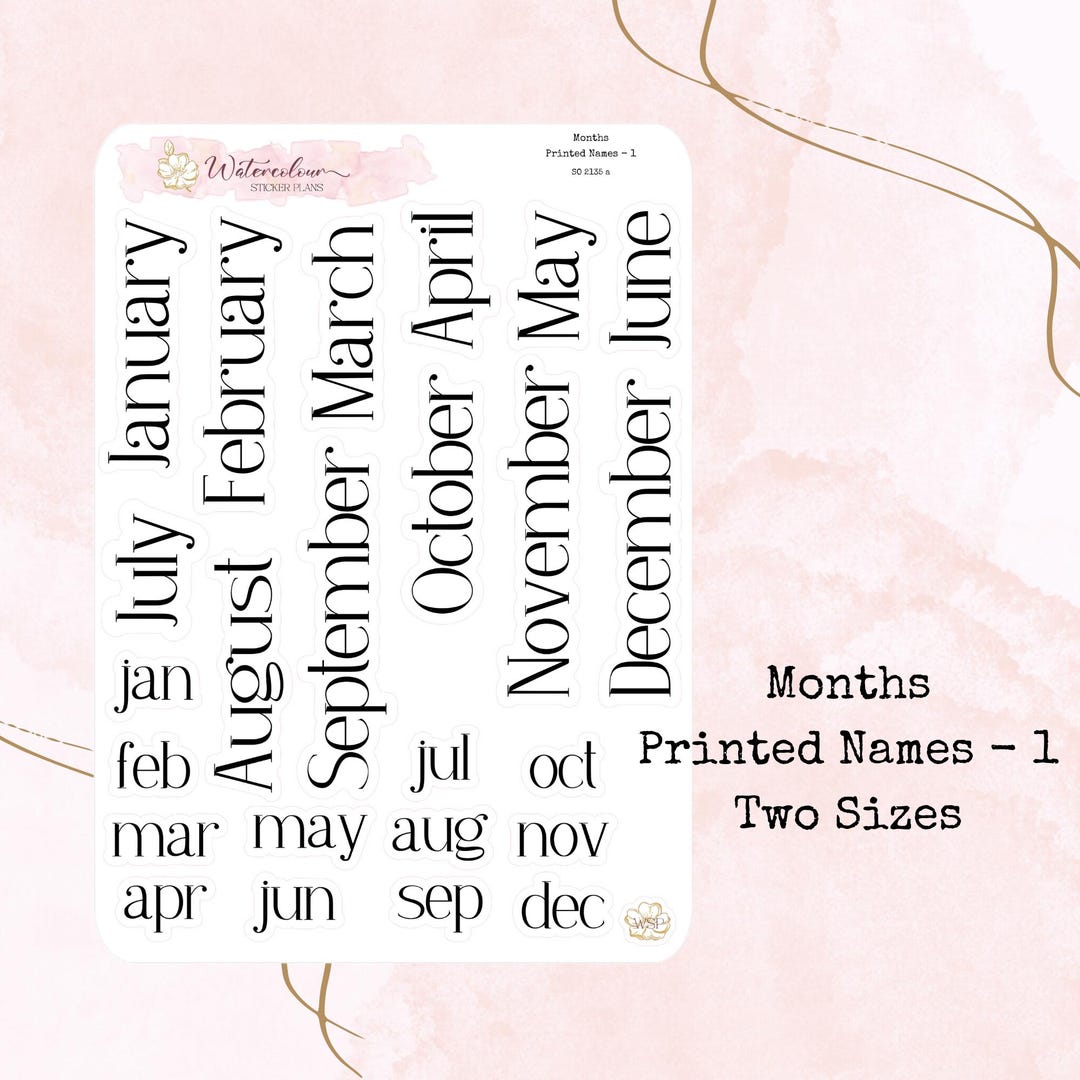 Watercolour Month Name Stickers: Planner Journal Stickers - Etsy