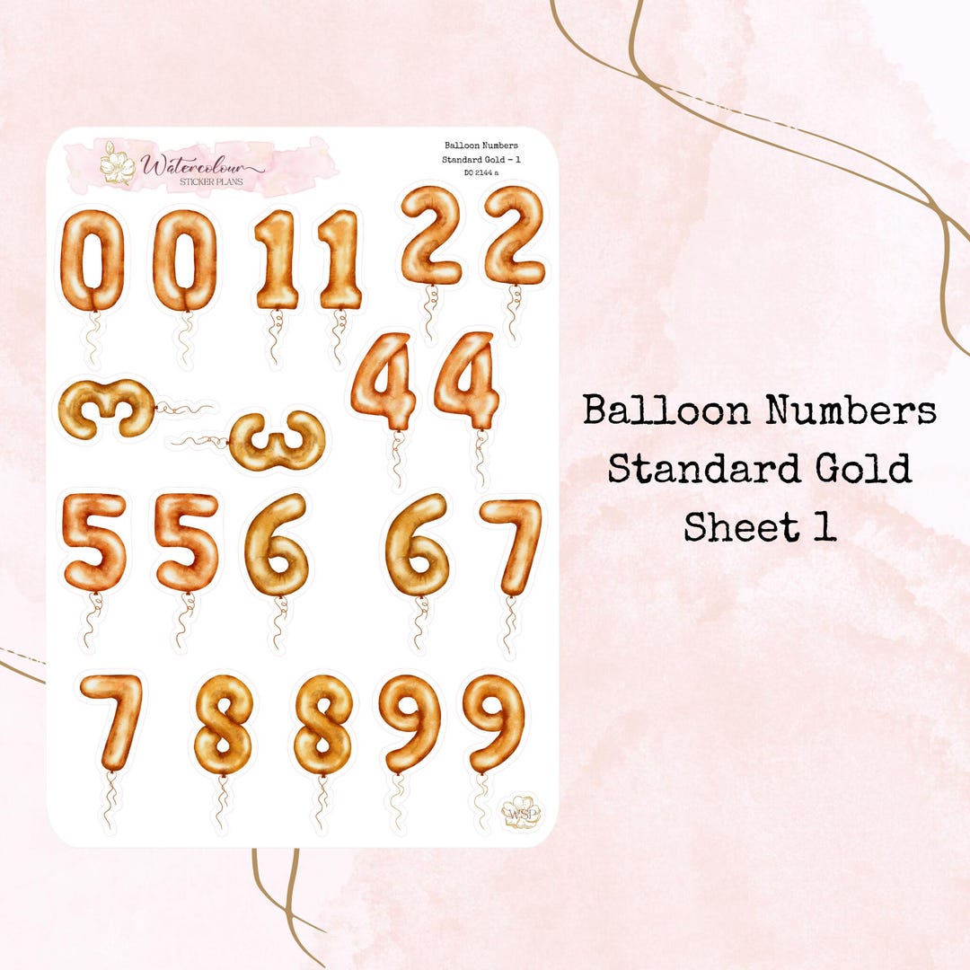Balloon Numbers Standard * Watercolour Balloon Stickers * Balloon ...