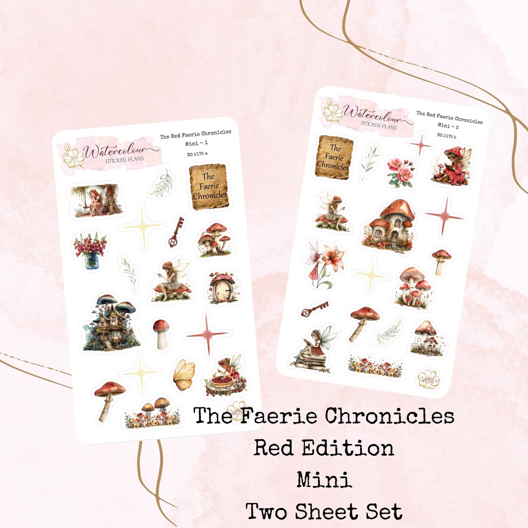 Red Faerie Chronicles Stickers: Watercolour Mushroom Planner Stickers ...
