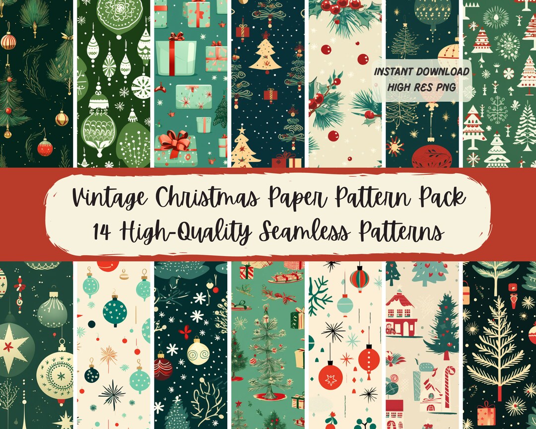 14 Vintage Christmas Paper Seamless Patterns Premium Quality Commercial ...