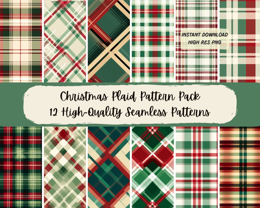 12 Christmas Plaid Designs Seamless Patterns Premium Quality Commercial ...