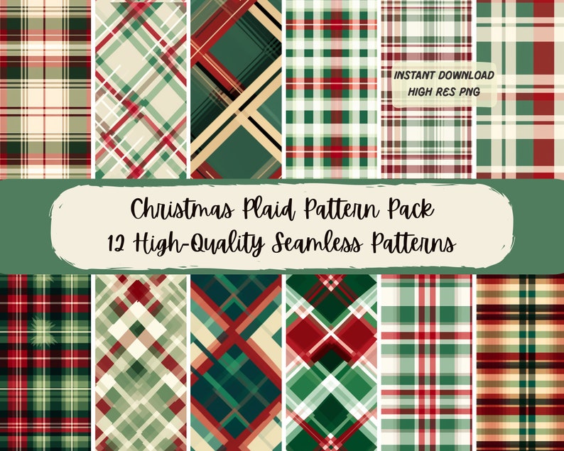 12 Christmas Plaid Designs Seamless Patterns Premium Quality Commercial ...