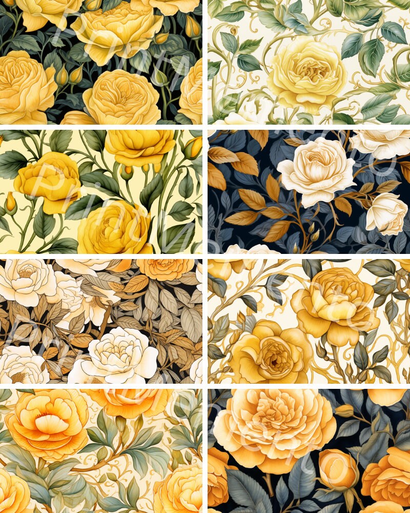10 Watercolor Yellow Roses Seamless Patterns Premium Quality Commercial ...