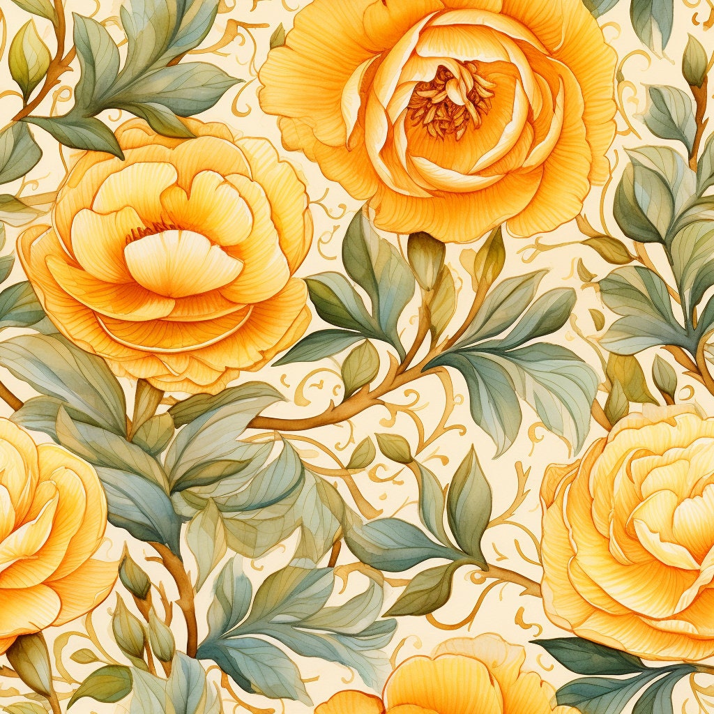 10 Watercolor Yellow Roses Seamless Patterns Premium Quality Commercial ...
