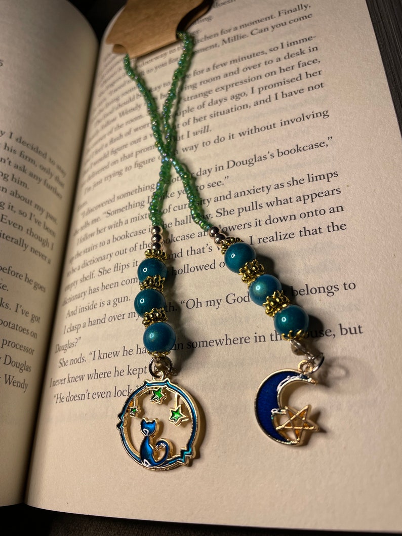 Shades of Blue Bookmark, Lock & Key, Moons, Book Lover, Bookworm Gift ...