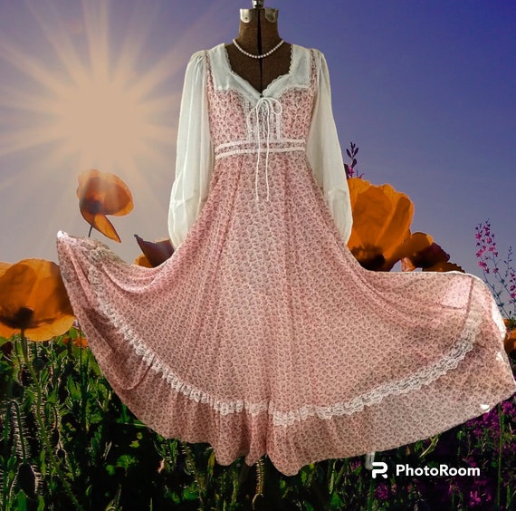 Rare 70S cotton pink calico Jessica McClintock Gunne … - Gem