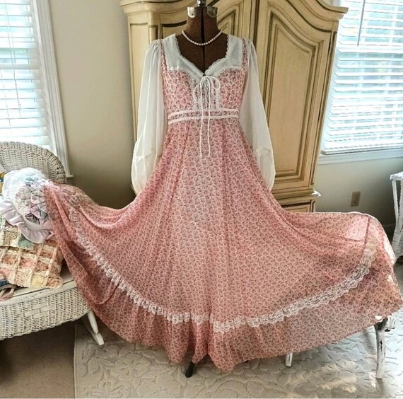 Rare 70S cotton pink calico Jessica McClintock Gunne … - Gem