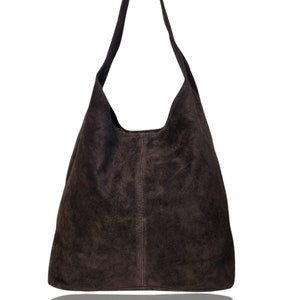 Suede Leather Oversize Hobo Bag: Dark Brown Slouch Tote Bag - Etsy