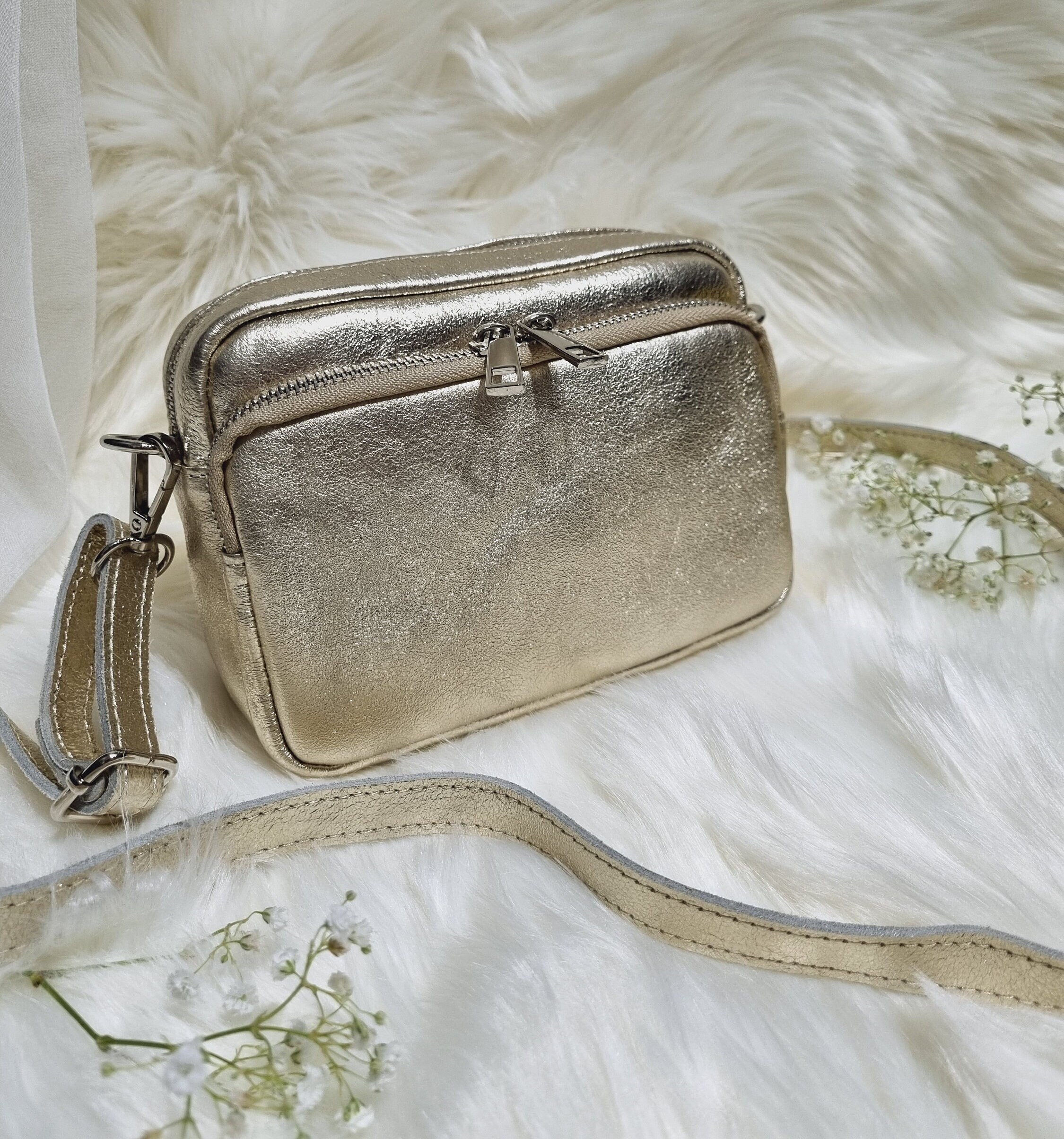 Gold Leather Bag Crossbody Bag Gold Shoulder Bag With Long Detachable ...