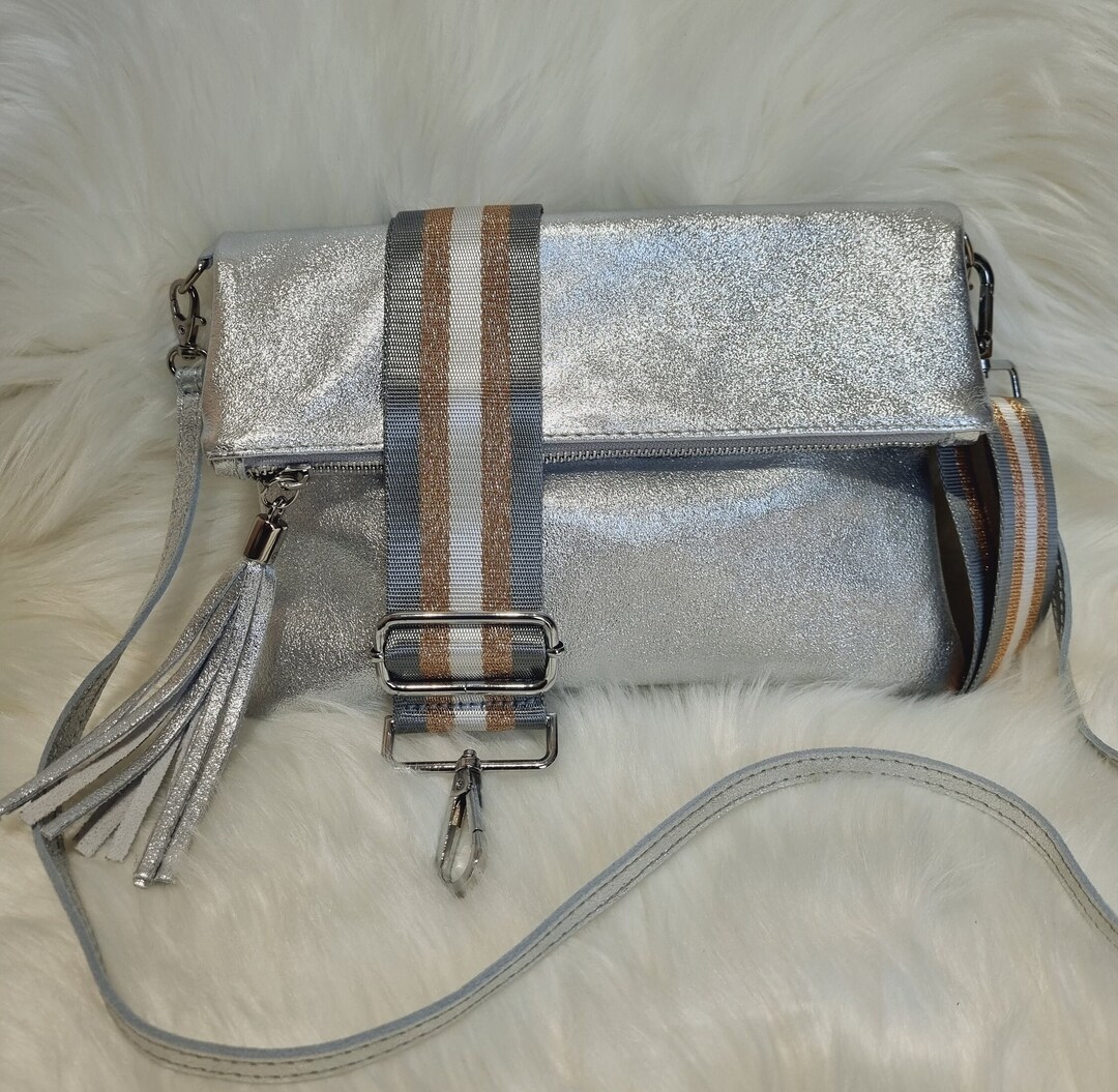 Metallic Silver Leather Clutch Bag/ Silver Evening Bag/silver Tassel ...