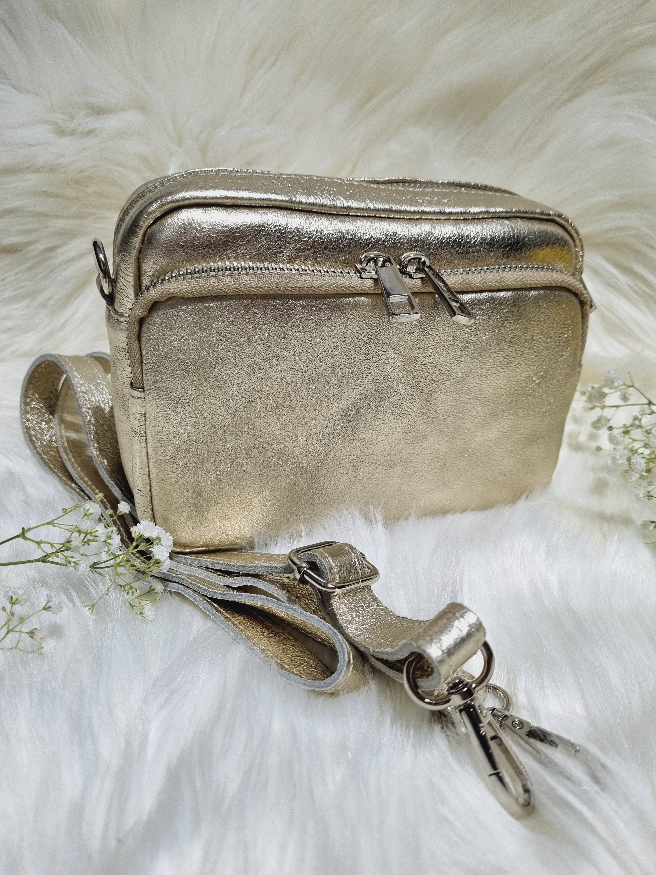 Gold Leather Bag Crossbody Bag Gold Shoulder Bag With Long Detachable ...