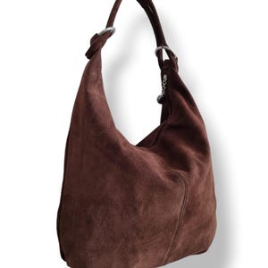 Real Suede Leather Hobo Bag: Chocolate Brown Slouch Tote - Etsy