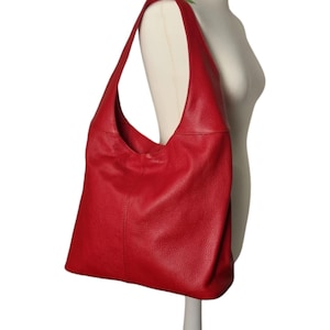 Red Italian Leather Slouch Bag: Pebble Leather Hobo Tote - Etsy