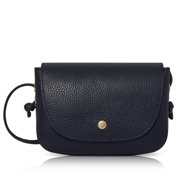 Navy Blue Leather Shoulder Bag - Etsy