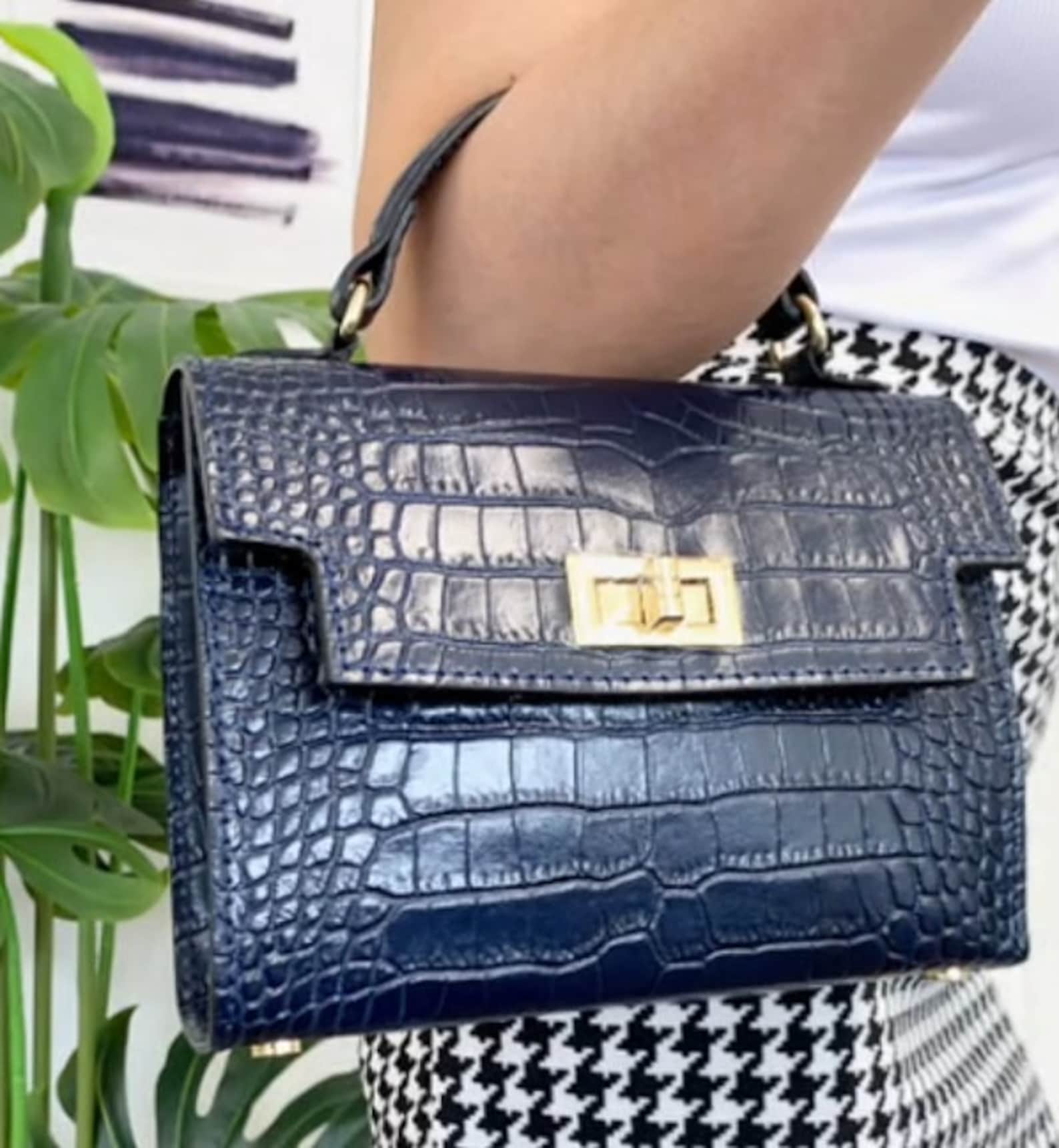 Real Leather Navy Crossbody Bag Navy Shoulder Bag Navy Designer Style ...