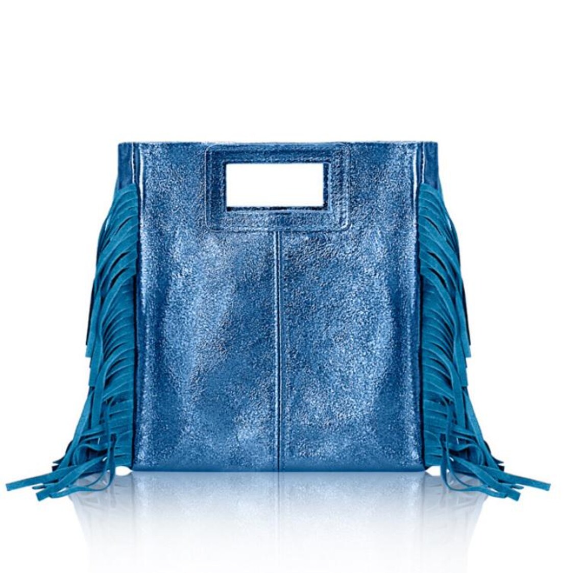 Metallic Real Leather Blue Fringe Bag, Blue Clutch Bag, Blue Crossbody ...
