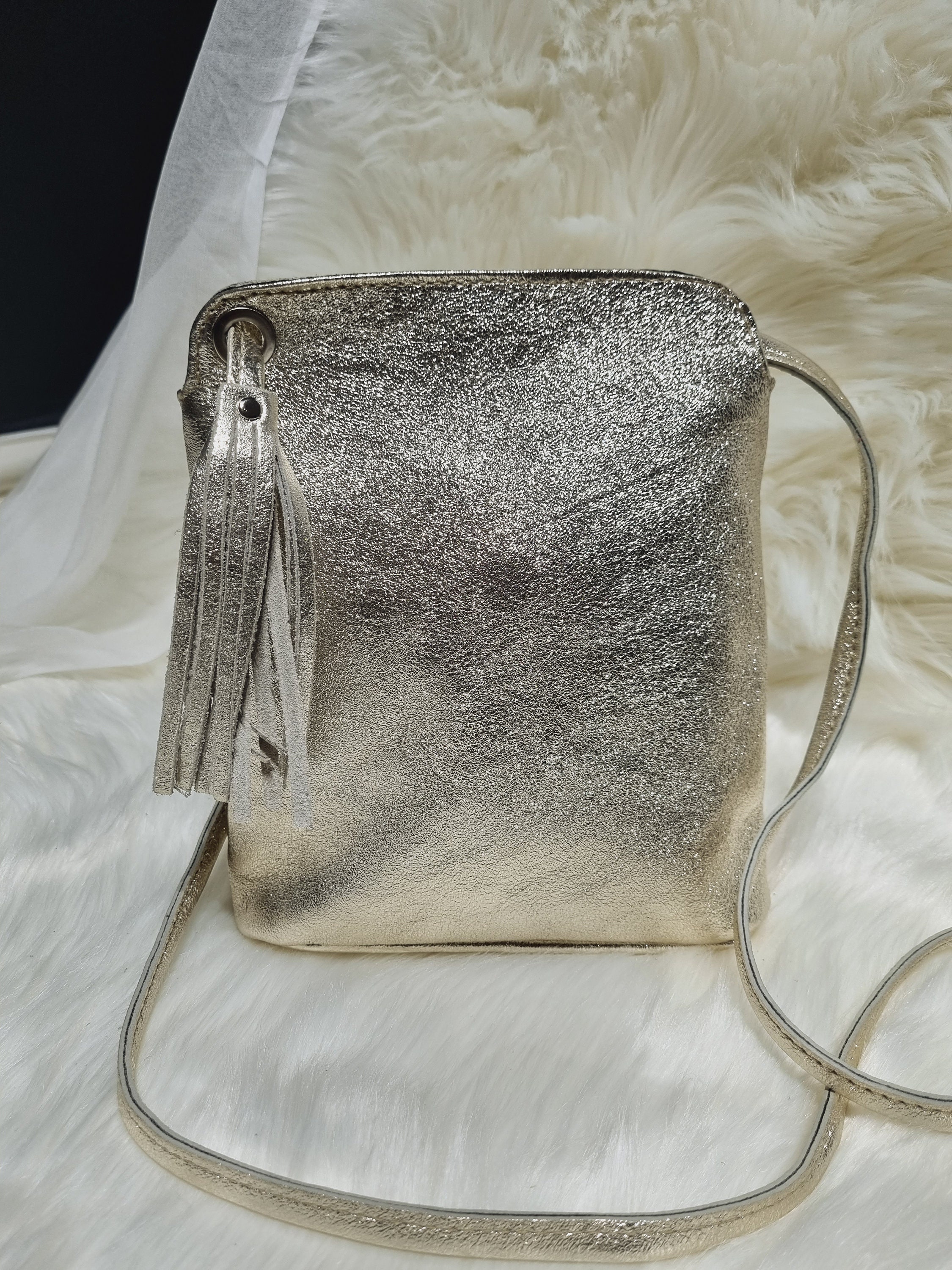 Gold Leather Bag Gold Tassel Crossbody Bag Gold Shoulder Bag Party Bag ...