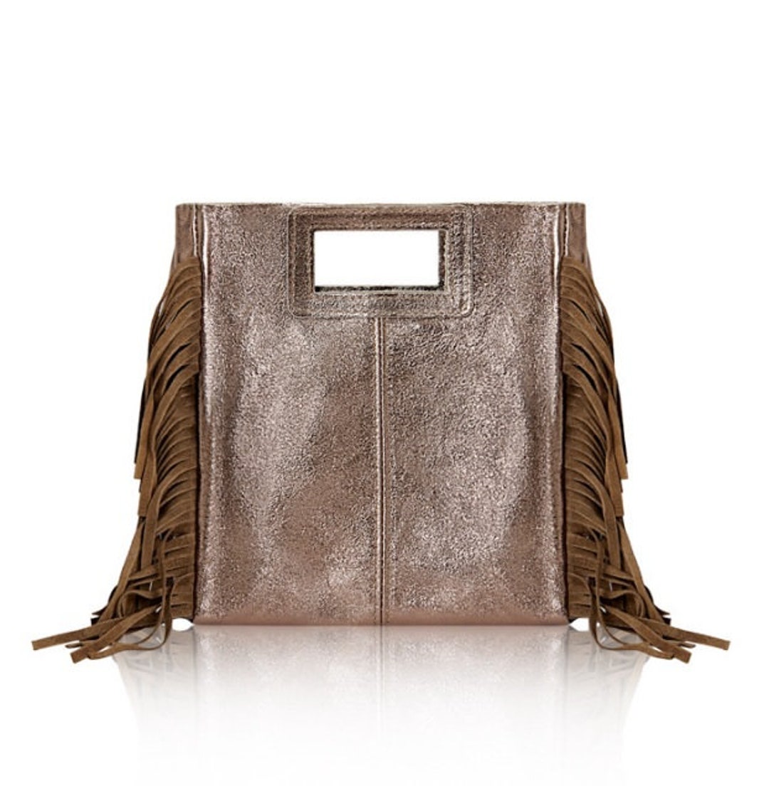 Metallic Real Leather Bronze Fringe Bag, Bronze Clutch Bag, Bronze ...
