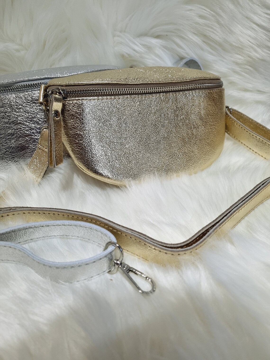 Real Leather Metallic Fanny Pack: Gold or Silver Bum Bag - Etsy