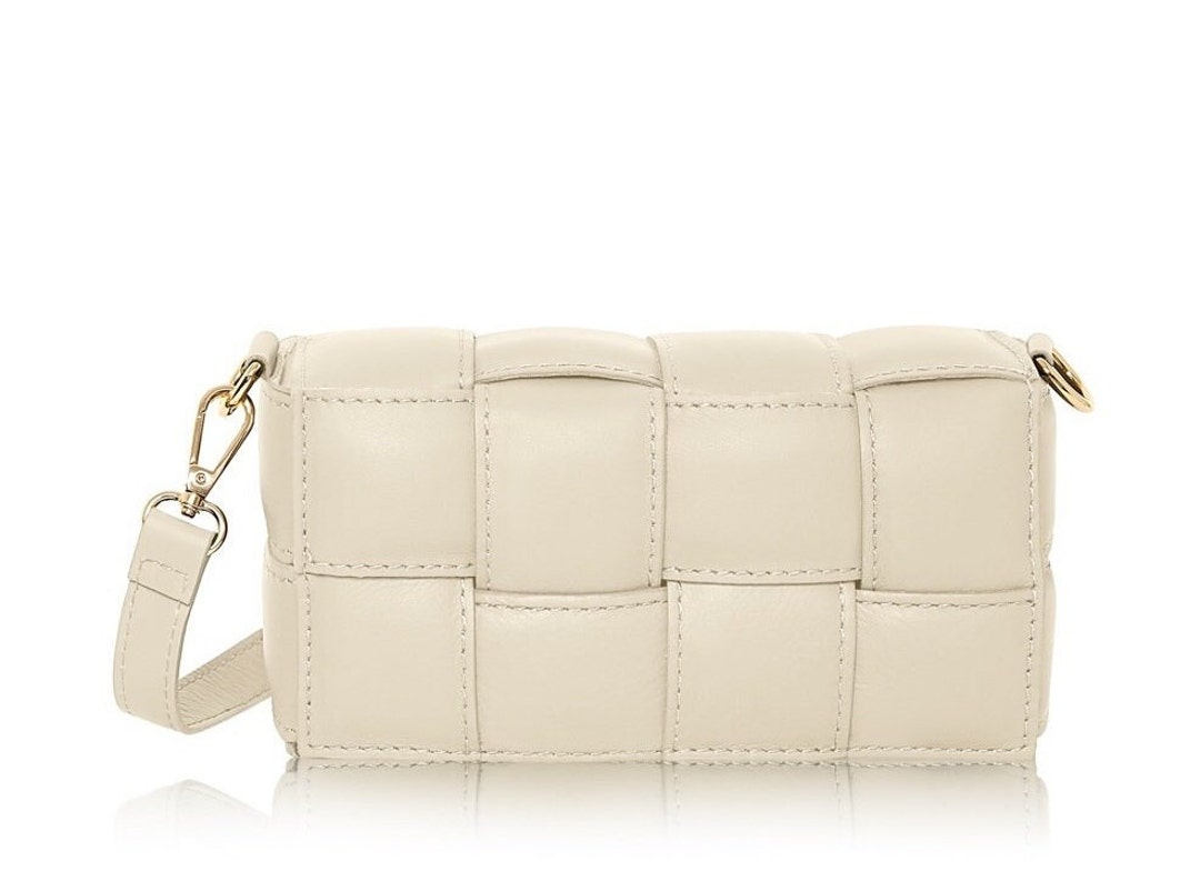 Cream Weaved Bag Cream Leather Crossbody Bag Cream Shoulder Bag Cream ...