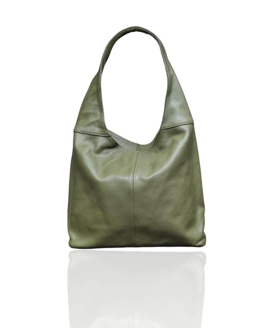 Italian Leather Olive Green Hobo Bag: Slouchy Shoulder Tote - Etsy