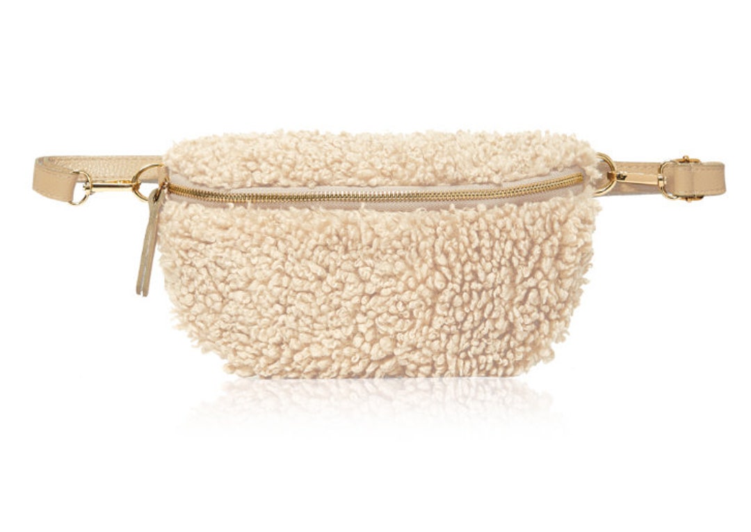 Real Leather Cream Faux Shearling Bum Bag/ Cream Sling Bag/ Trendy ...