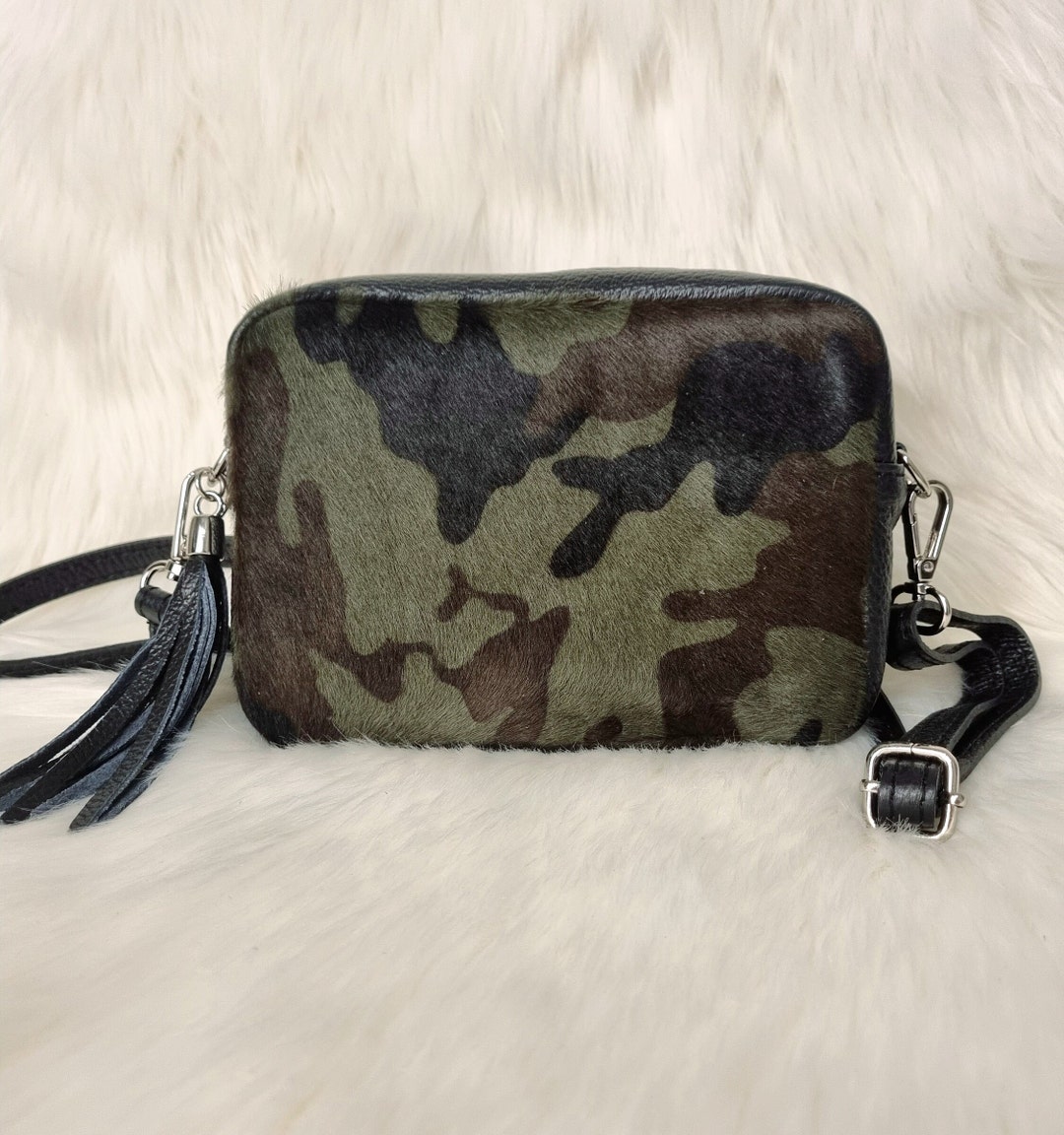Camouflage Print Army Green Leather Tassel Crossbody Bag/khaki Shoulder ...