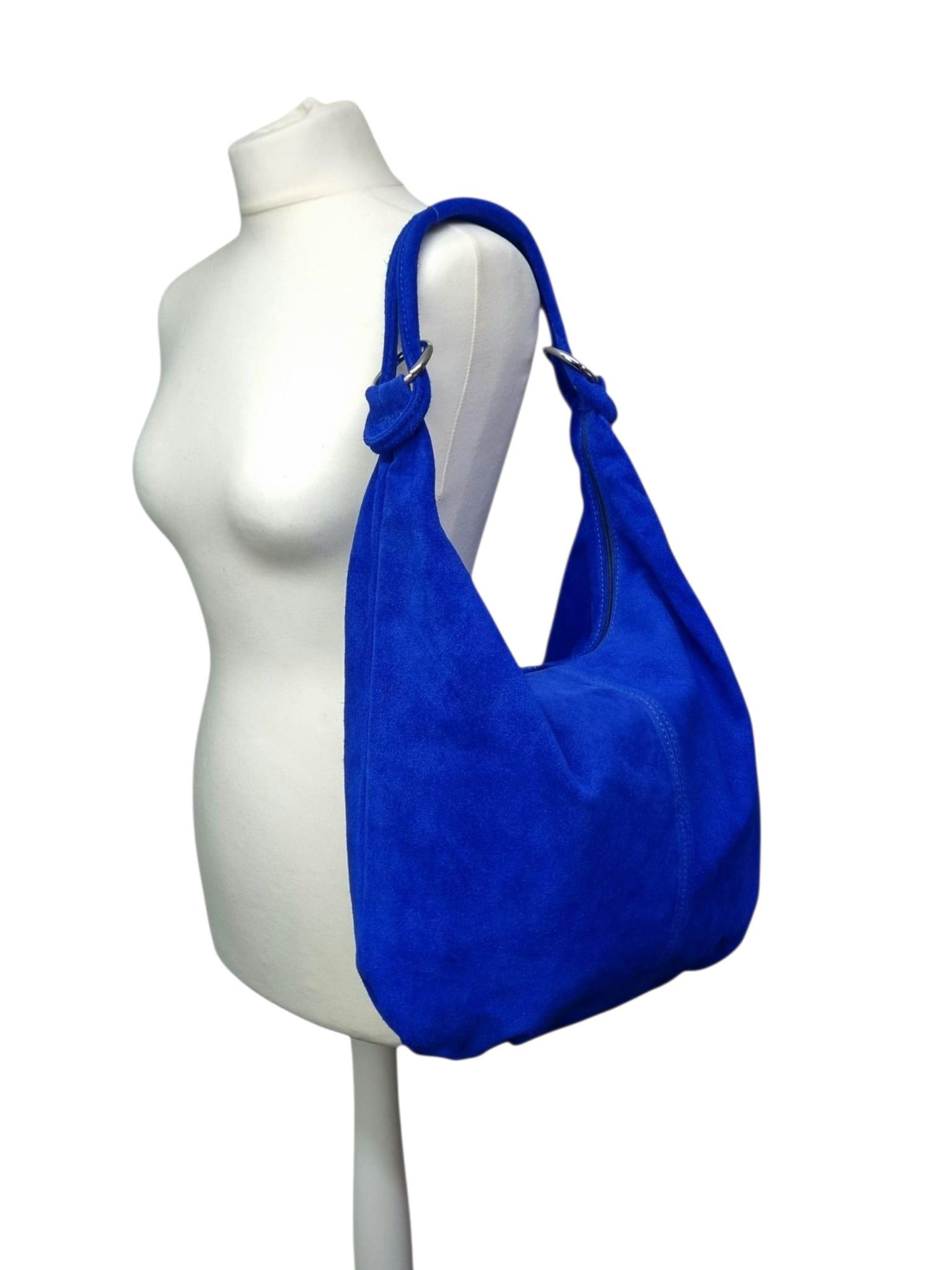 Royal Blue Suede Leather Hobo Bag, Zippered Slouch Tote - Etsy