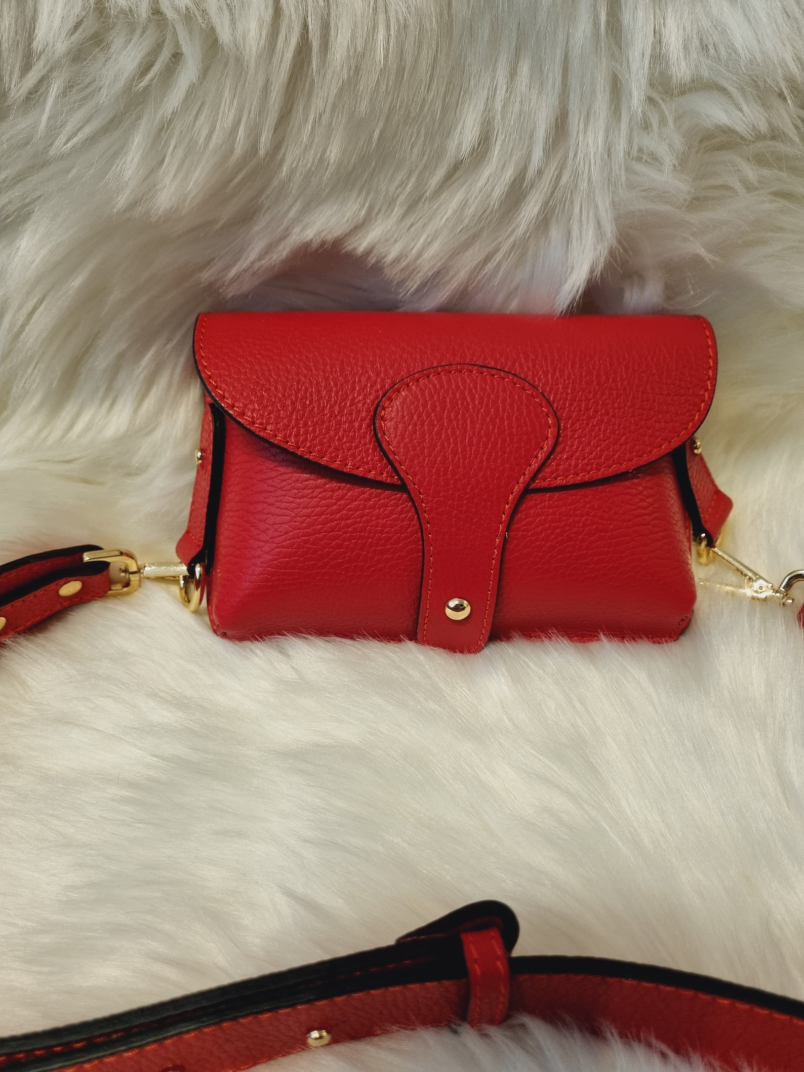 Real Leather Red Crossbody Bag: Adjustable Strap, Gold Hardware - Etsy