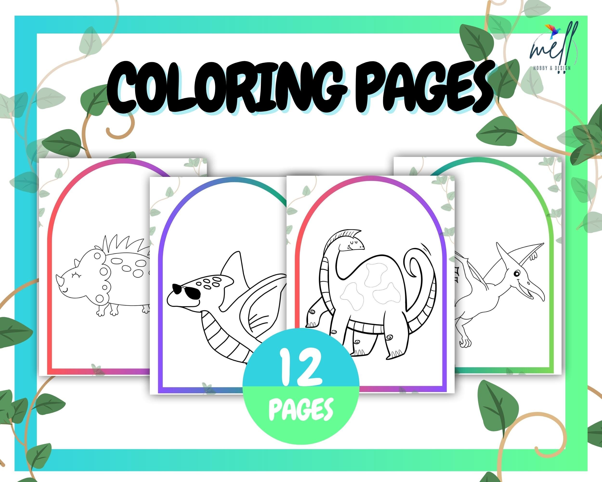 Printable Coloring Pages for Kids Dinosaurs Coloring 12 Pages Digital ...