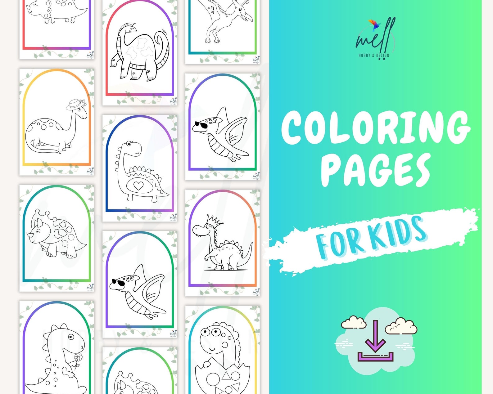 Printable Coloring Pages for Kids Dinosaurs Coloring 12 Pages Digital ...