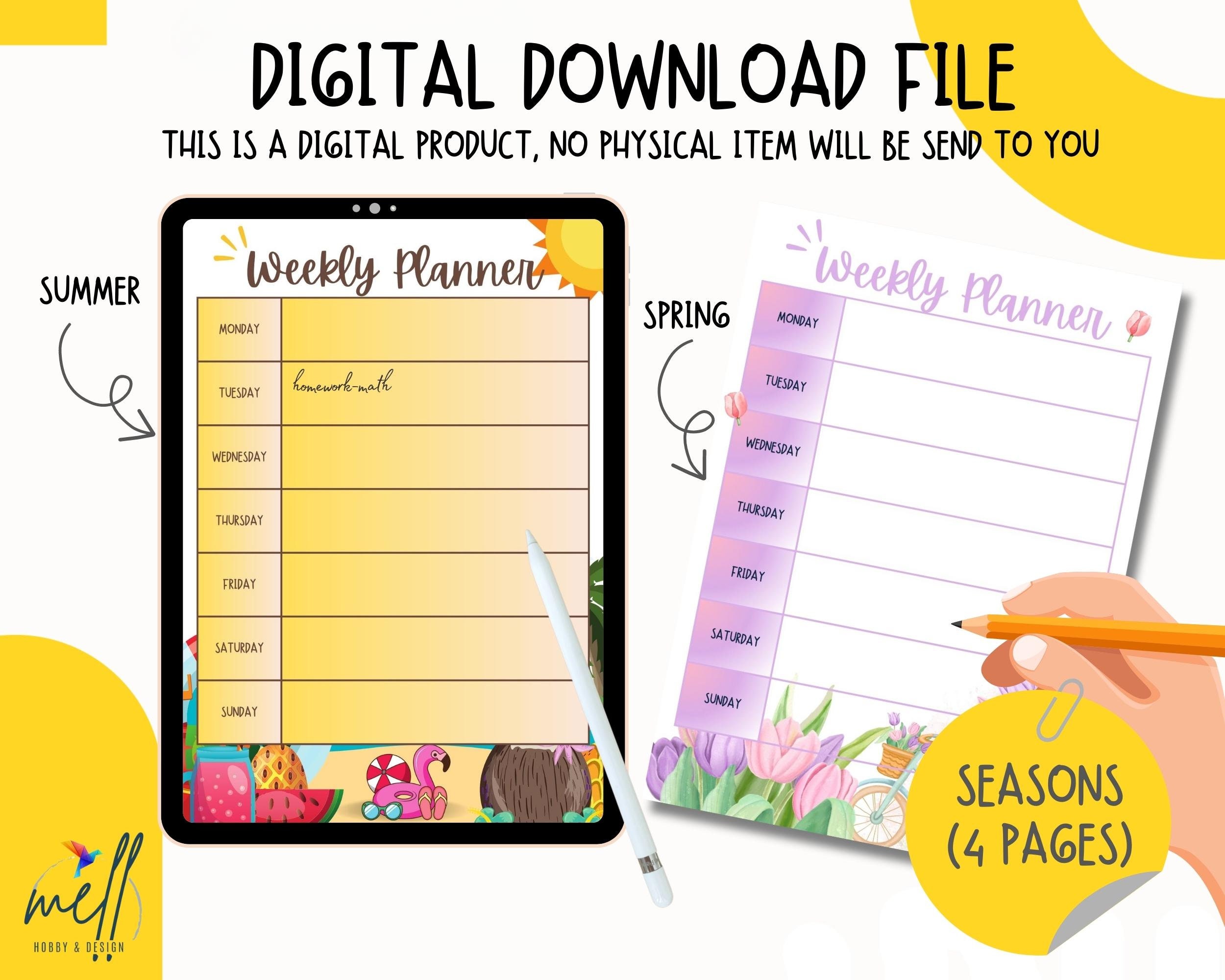 Cute Seasons Weekly Planner | Printable Planner for Kids | Instant ...