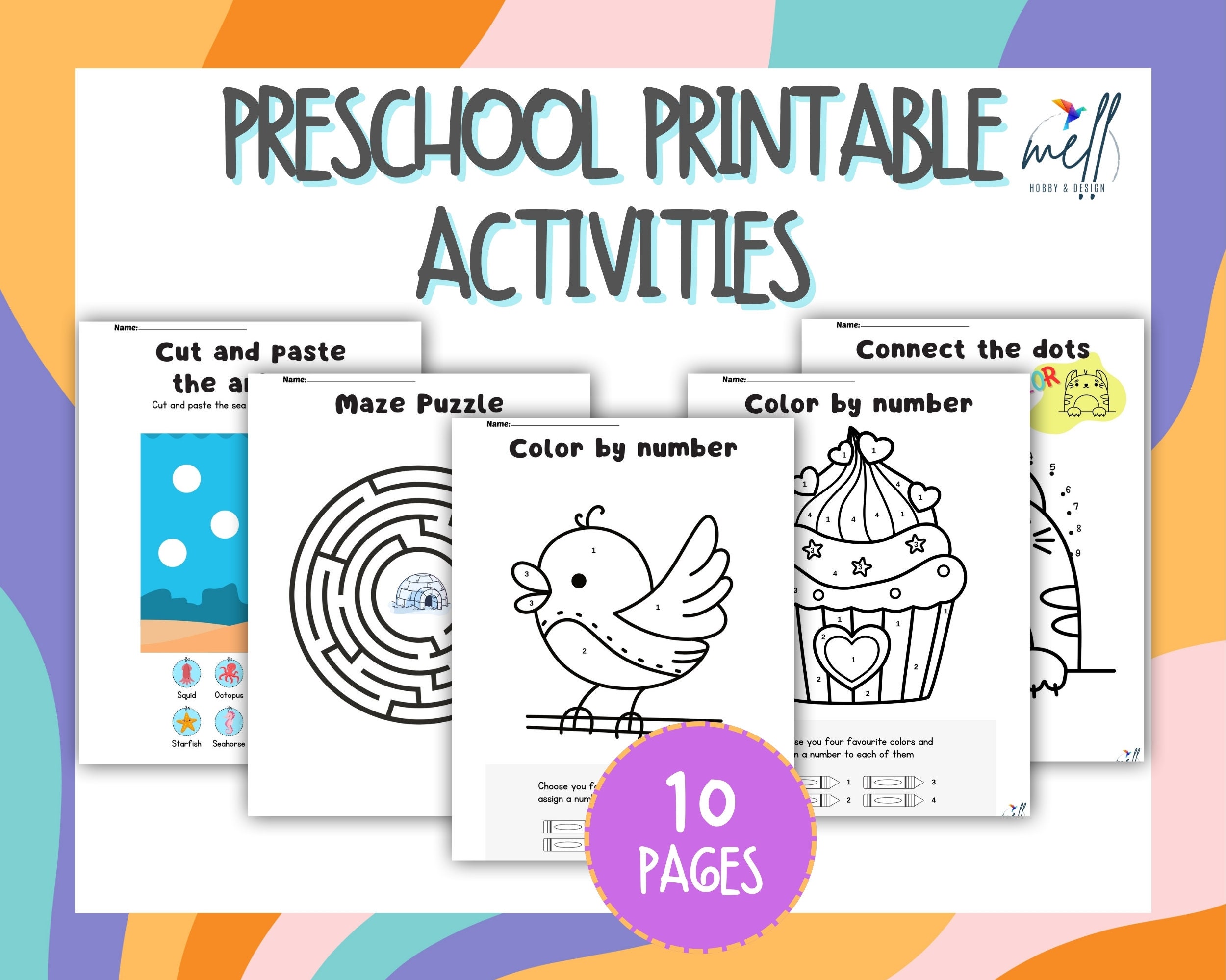 Printable Preschool Activities for Kids 10 PAGES Digital Downloand ...