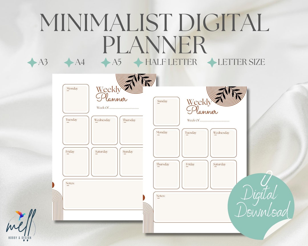 Minimalist Weekly Planner: Boho Organizer, Sunday/monday Start (digital ...