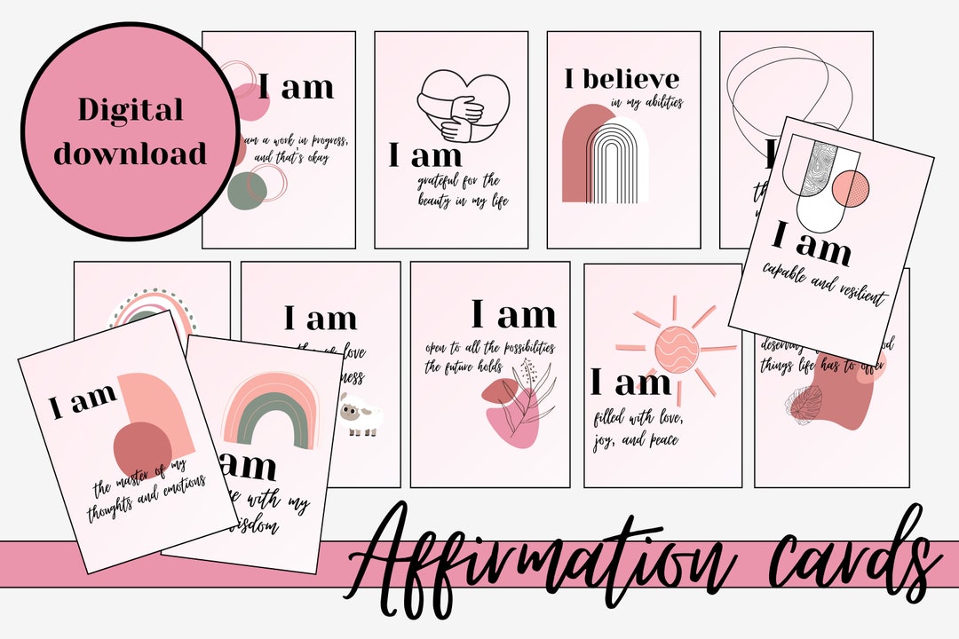 12 Affirmation Cards - "i Am" Theme. Digital Download Mindfulness ...