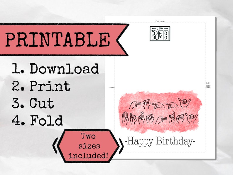 Printable Happy Birthday Card, American Sign Language, Digital Download ...