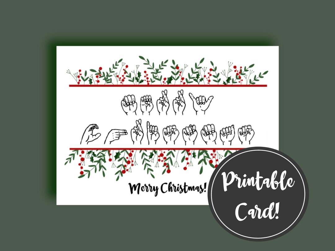 Printable Merry Christmas Card, American Sign Language, Digital ...