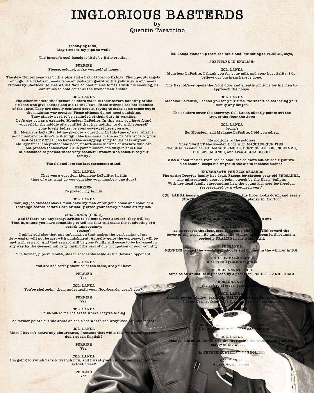 Inglorious Basterds Scene Script Print - Etsy