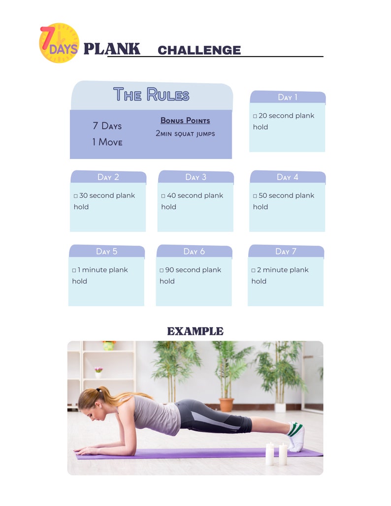 7 Day Plank and Squat Challenge Bundle - Etsy
