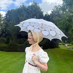 Lace Umbrella Vintage Victorian White Manual Opening Wedding Edwardian ...