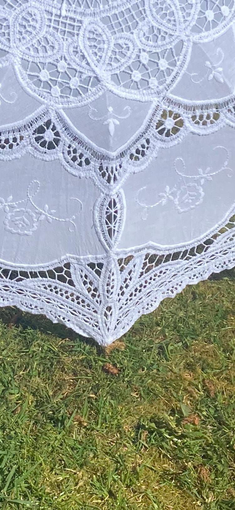 Lace Umbrella Vintage Victorian White Manual Opening Wedding Edwardian ...