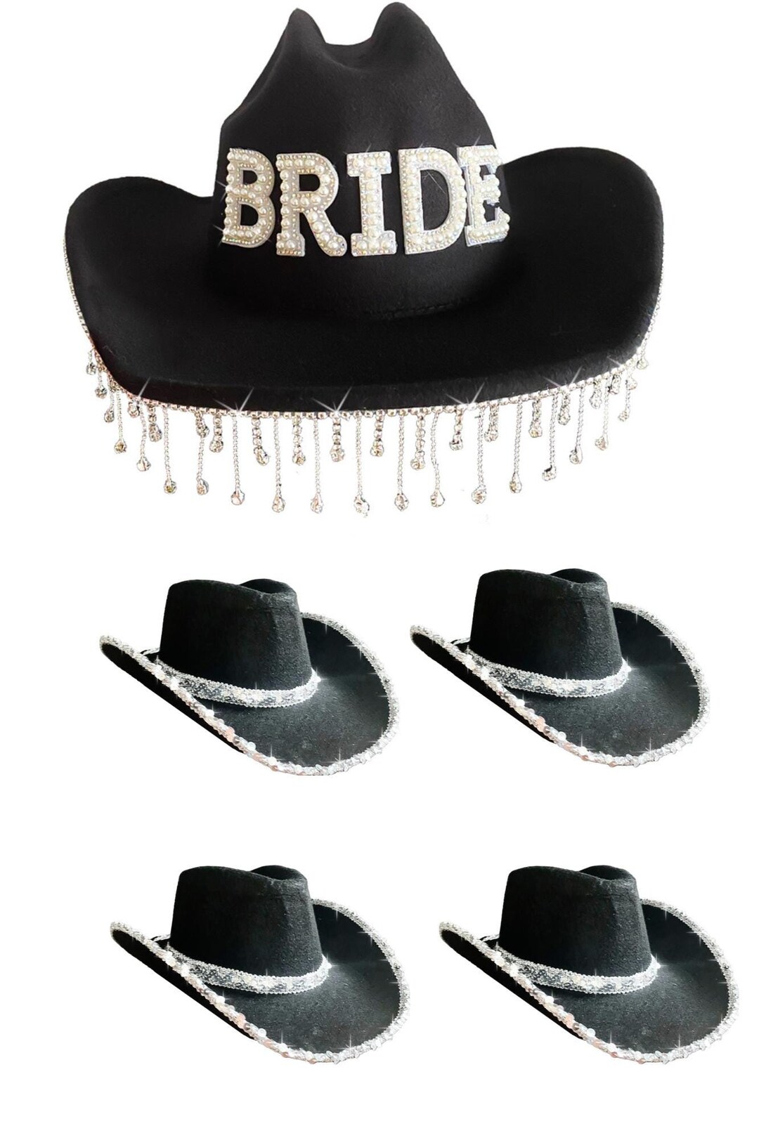 Black Bridal Hen Night Pack Cowboy Hat Western Themed Fancy Dress ...