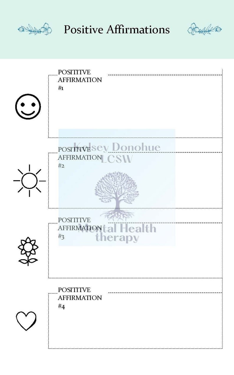 Positive Self Affirmations Worksheet - Etsy