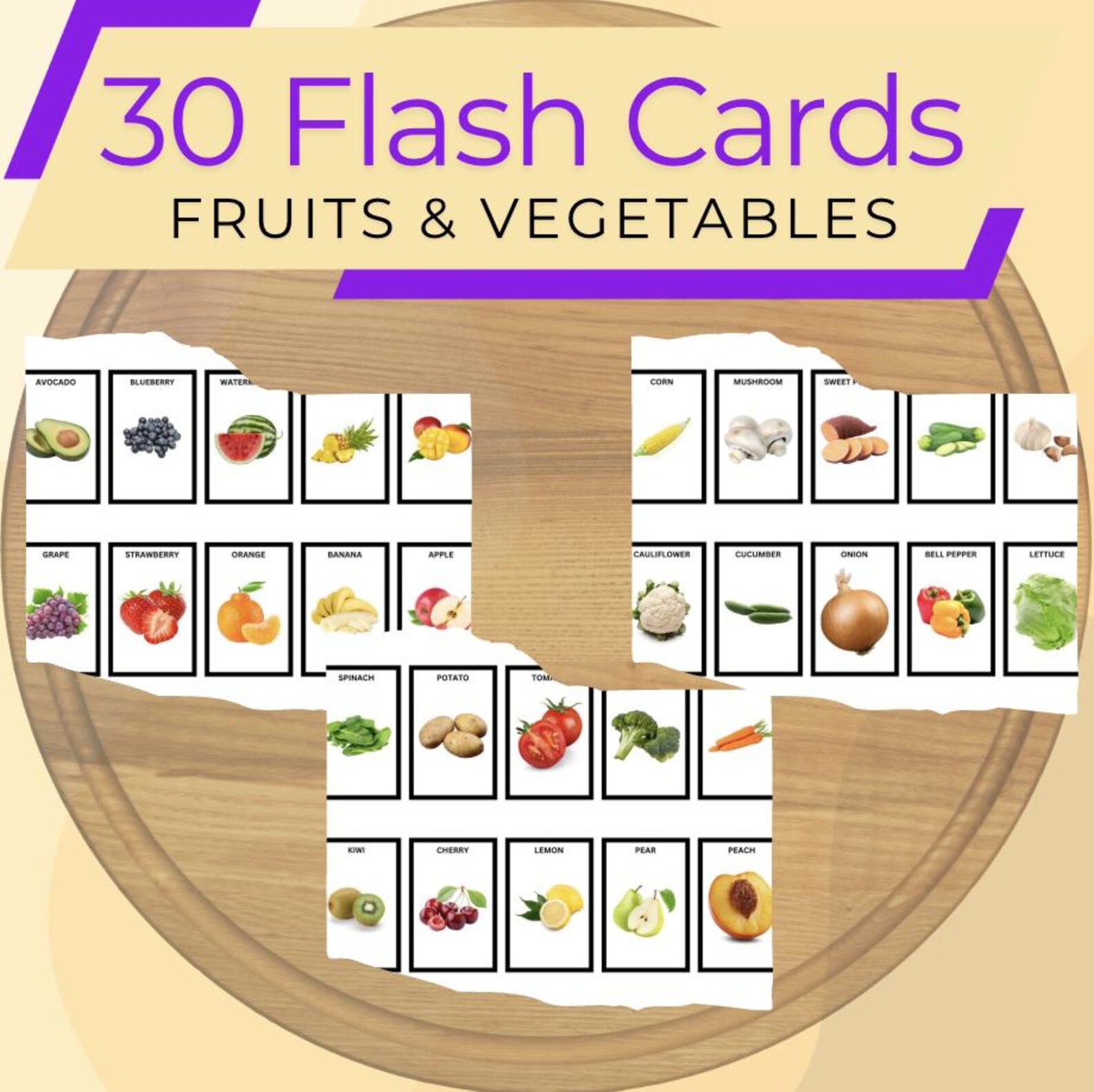 Montessori Fruit & Vegetable Flash Cards: Preschool Learning (digital ...