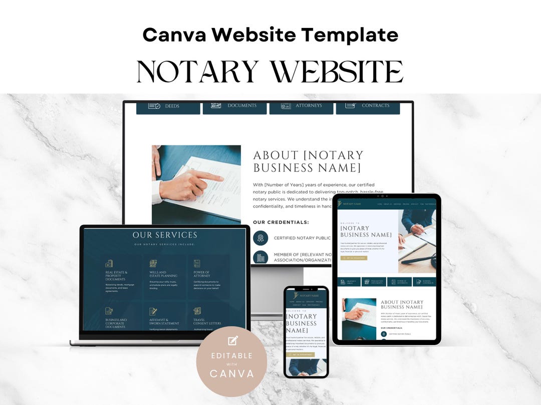 Notary Website, Premium Notary Business Template, Canva Notary Legal ...