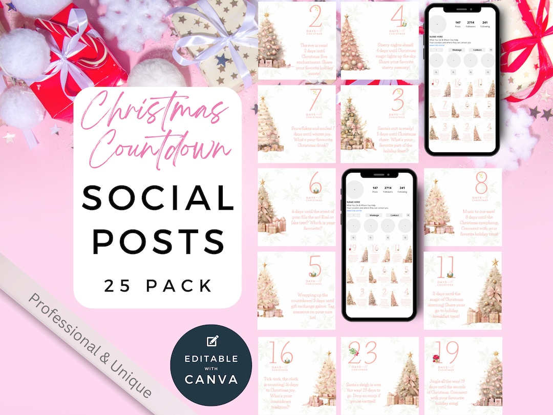 Pink Christmas Countdown Social Media Template for Business, Christmas ...