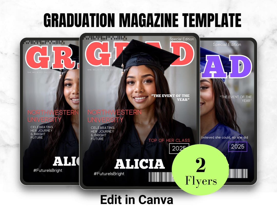 Editable Graduation Magazine Cover Template – Custom Senior 2025 Invite ...
