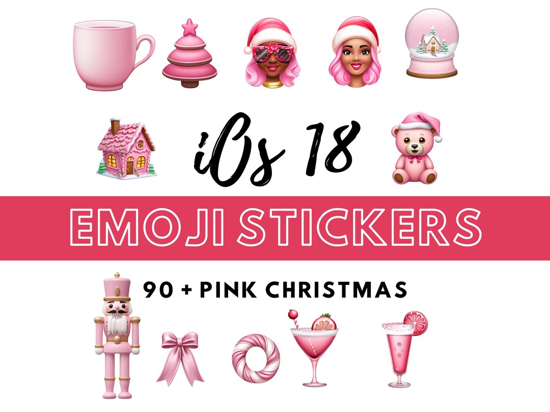 Pink Christmas Festive Ios 18 Luxury Santa Emoji Sticker Pack, iPhone ...
