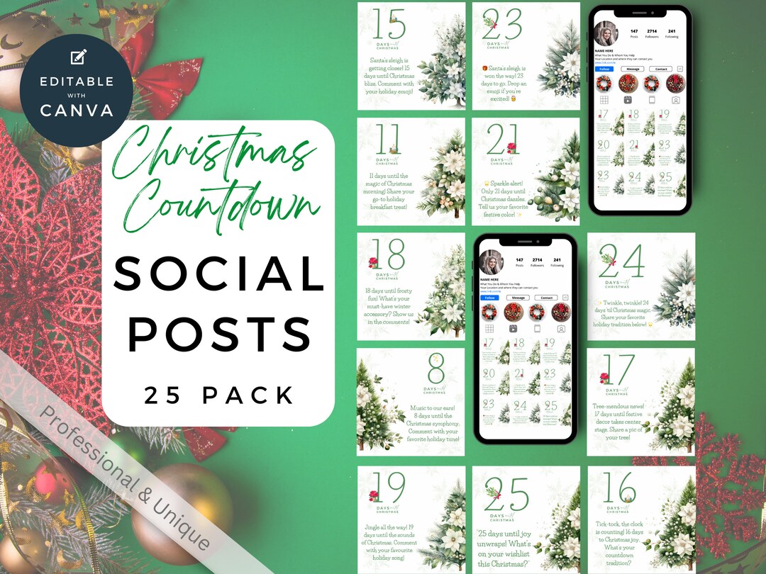 White Christmas Countdown Social Media Template for Business - Etsy